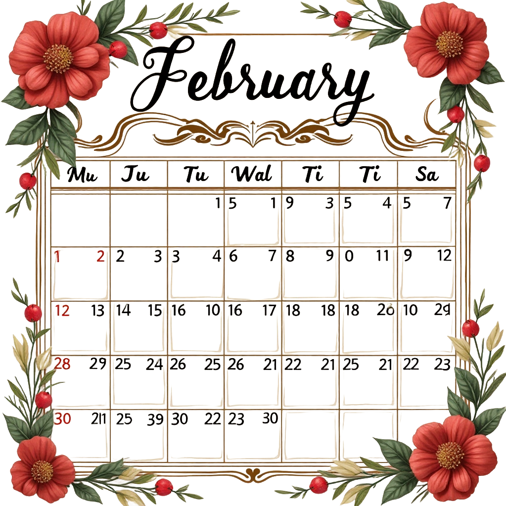 Vintage February Calendar-FreePngZone