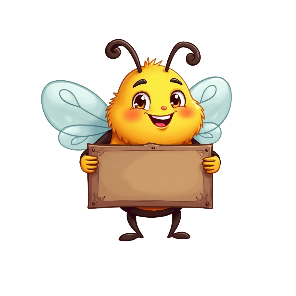 Happy Bee Holding a Sign-FreePngZone